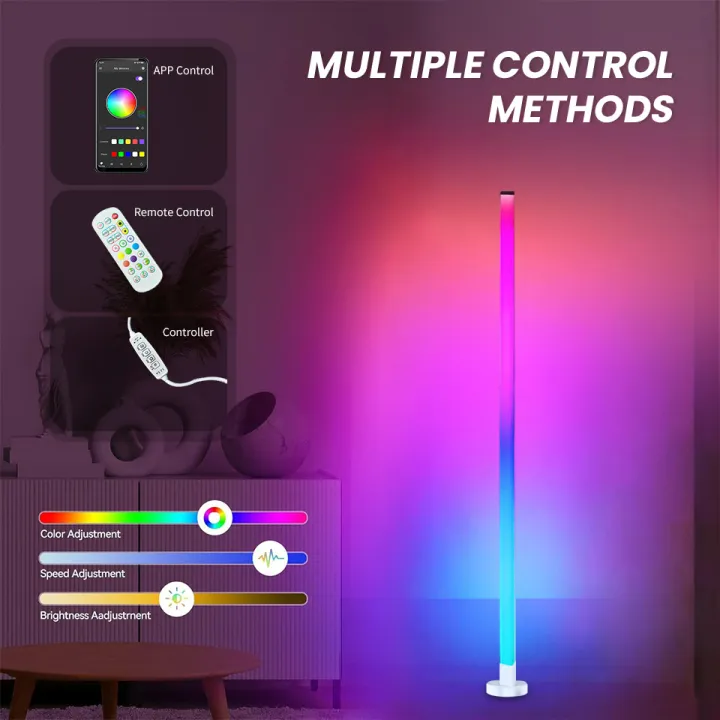RGB LED Floor Lamp Remote & APP Control Music Sync Corner Lighting ...