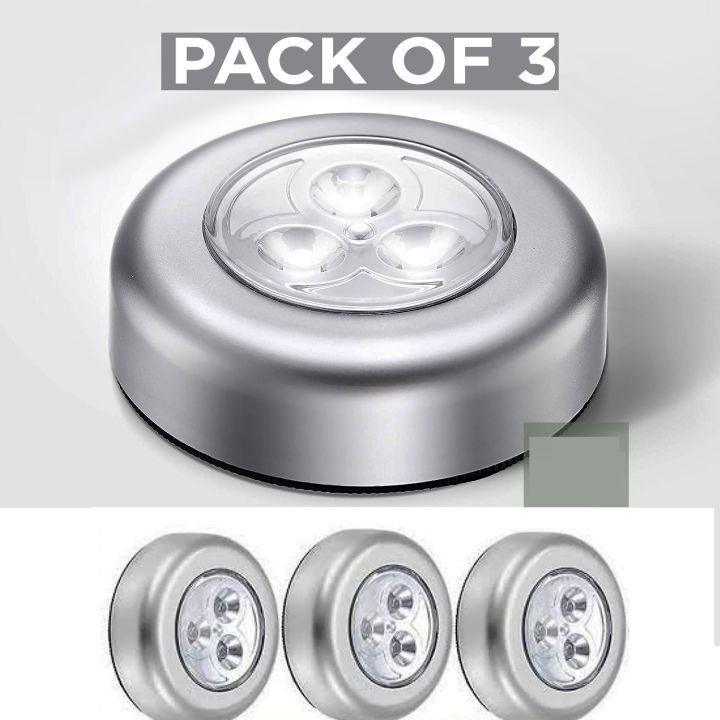 [PACK OF 3 ] Mini Wireless 3 LED Light Push Touch Lamp Kitchen Cabinet ...