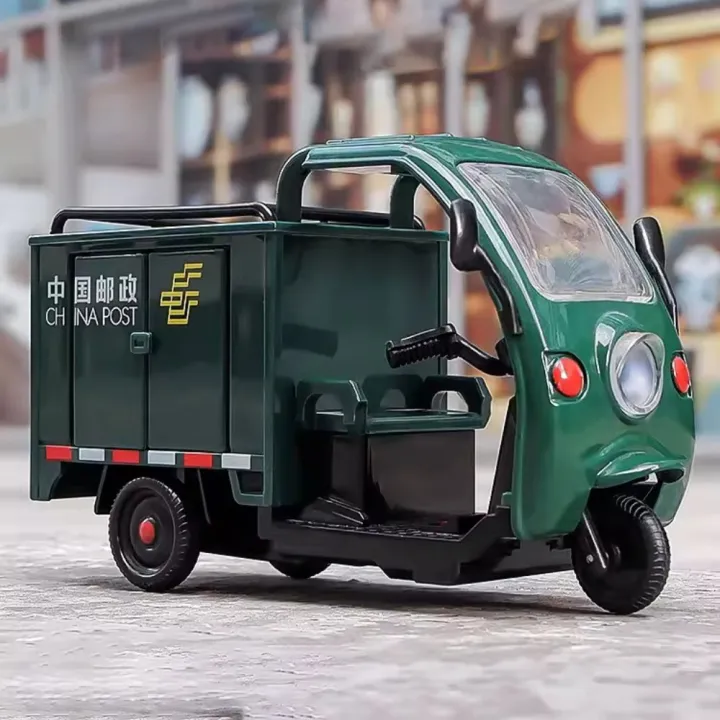 1/32 Scale Express Delivery Tricycle Model Car Toy Steerable Front ...
