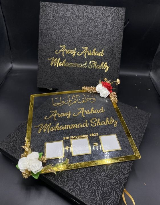 Customized Nikkah Thumb Frame With Box & Flowers | Daraz.pk