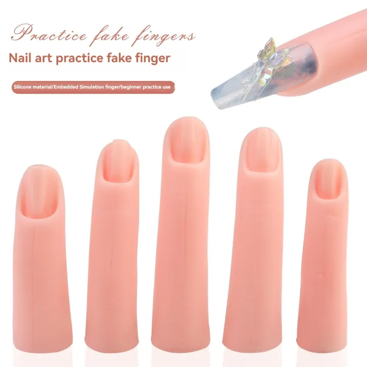 5Pcs/Set Nail Art Practice Hand False Finger Silicone Nails With Magnet ...
