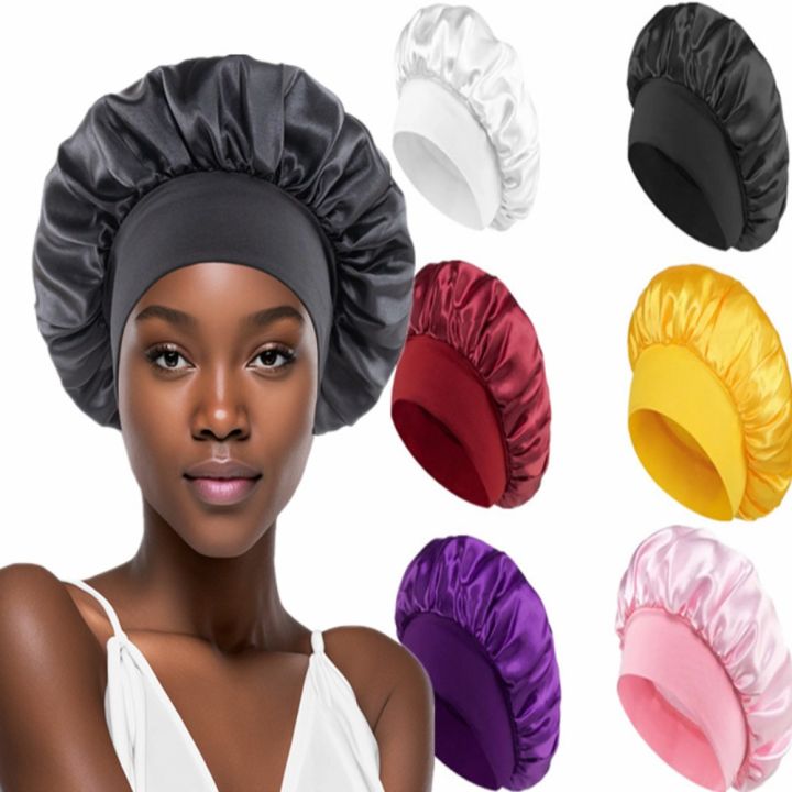 Solid Satin Bonnet Hair Wrap Elastic Band Narrow Head Tie Band Edge ...