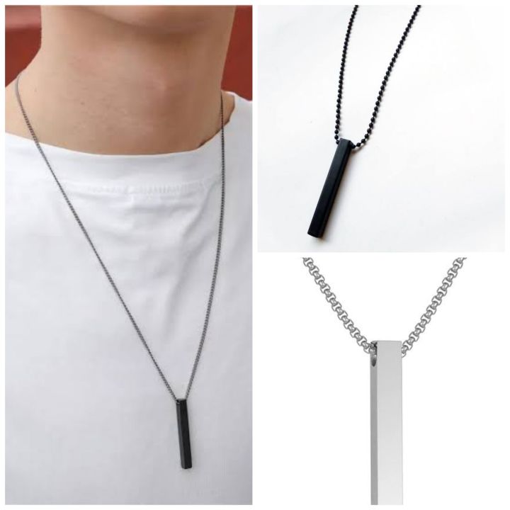 vertical bar chain silver and black for men's | Daraz.pk
