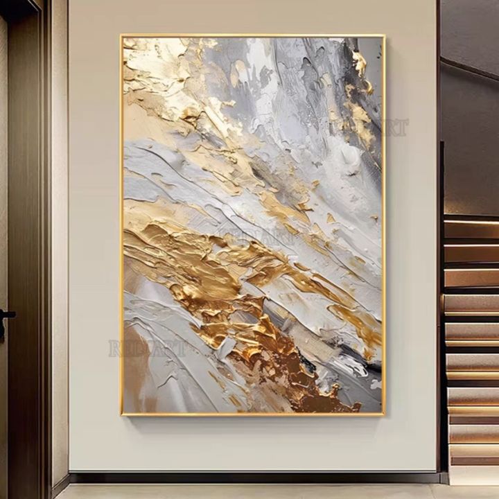 Large Size Contemporary Abstract Picture Golden Foil Canvas Paintings ...