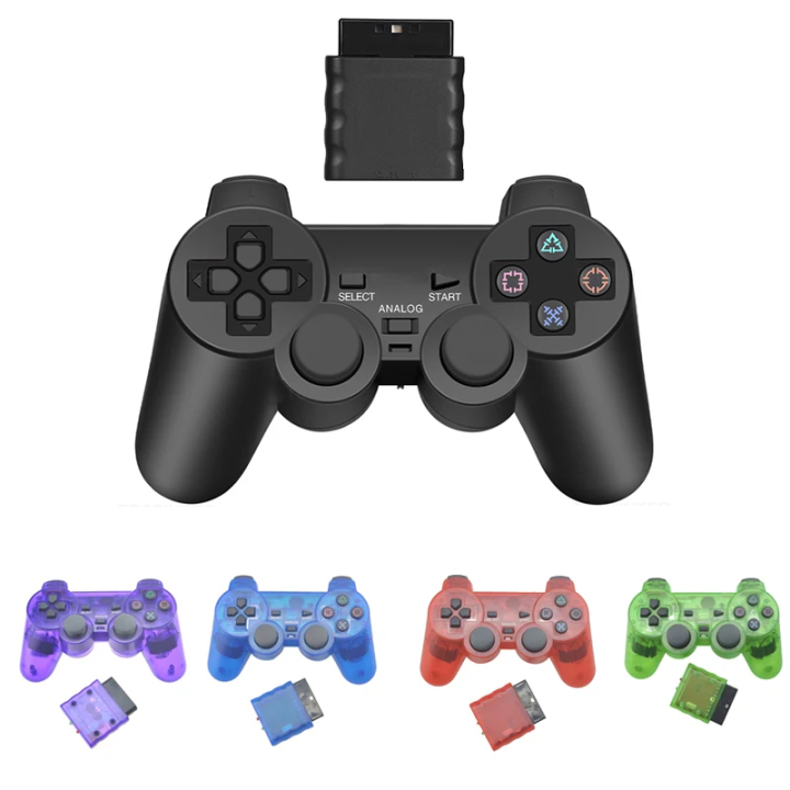 Wireless Gamepad Transparent Color For Sony PS2 2.4G Double Vibration ...