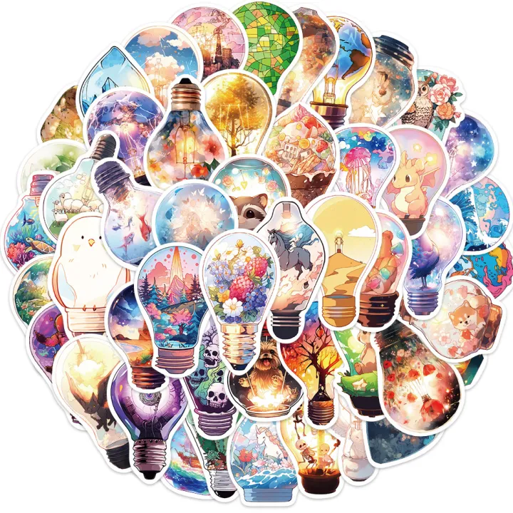 50PCS World in Light Bulb Stickers Pack for Kids Teens Boys Girls ...