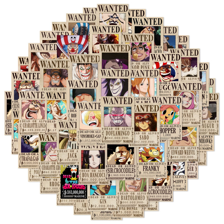 50PCS Anime One Piece Wanted Posters Stickers Cool Graffiti Decals DIY ...