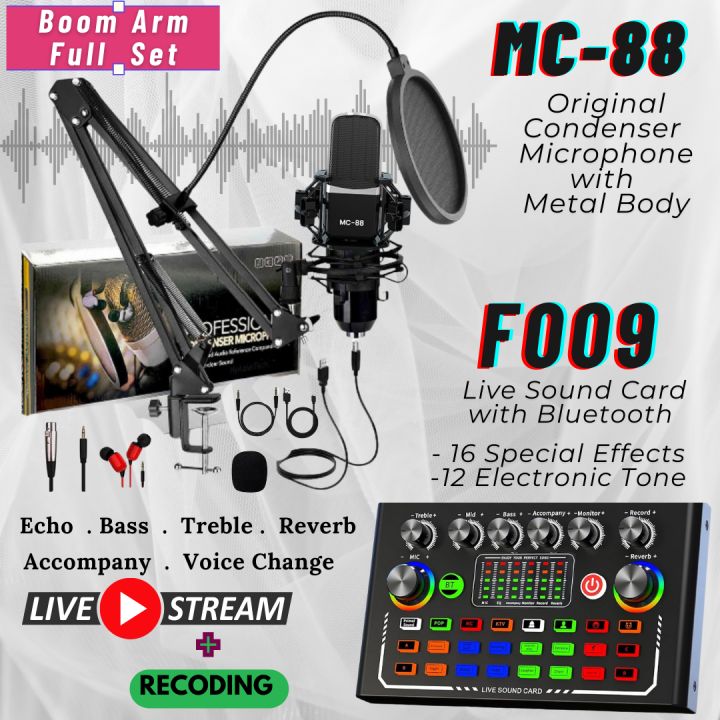 MC-88 Condenser Microphone with F009 Sound Card – Full Set with Boom ...
