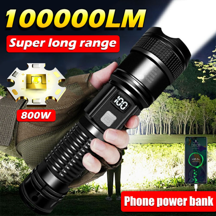 100000 Lumens Super Bright Long Range LED Flashlight Tactical ...
