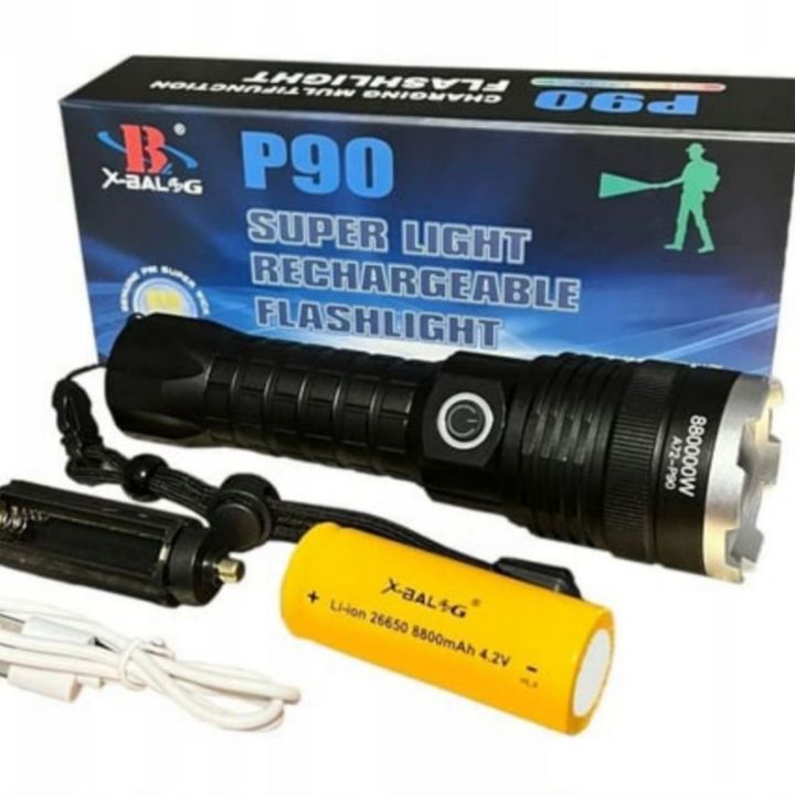P90 Rechargeable LED Flashlight Torch | Daraz.pk