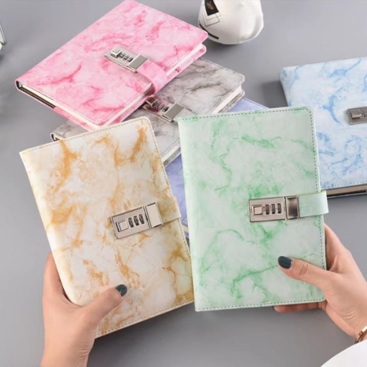 A5 Marble Patterned Vintage Password Locked Notebook, Minimalist ...