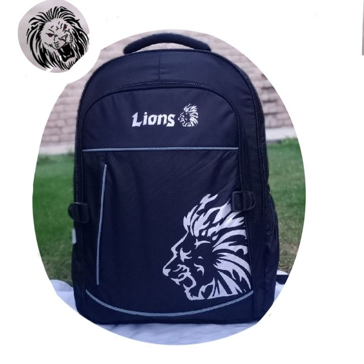 Lion printed travel laptop backpack Black with multicolor combination ...