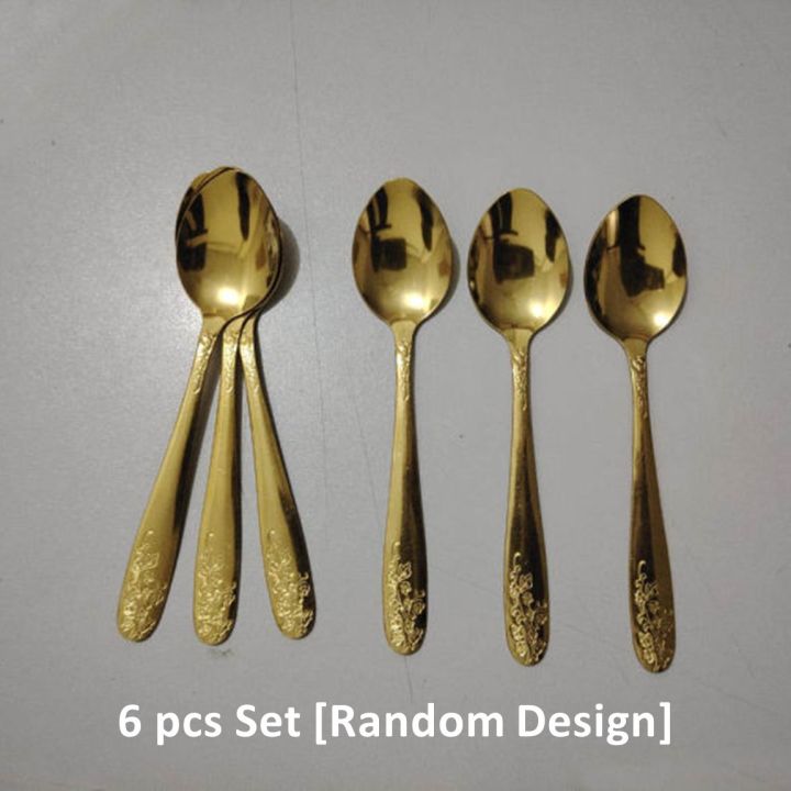 Golden Stainless Steel Tea Spoon Set – 6 Pieces, 6-Inch Size for Home ...