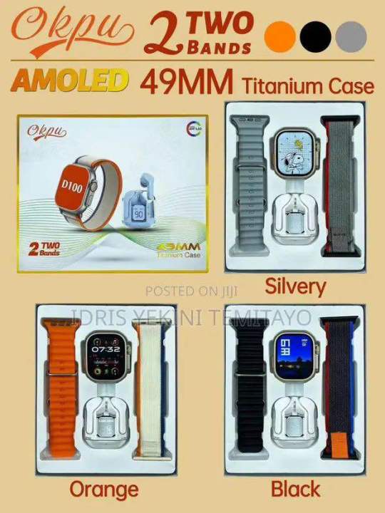 OKPU smart watch D100+ ultra 2 amoled 2two bands AirPods led ace fast ...