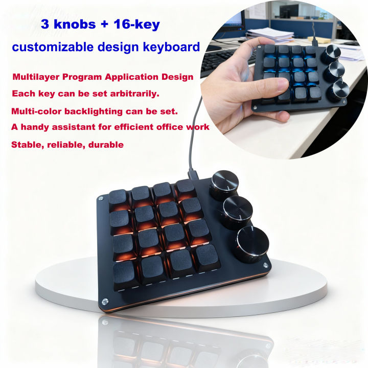 Customizable Mini Keyboard with 3 Rotary Knobs + 16 Keys Multi-Layer ...