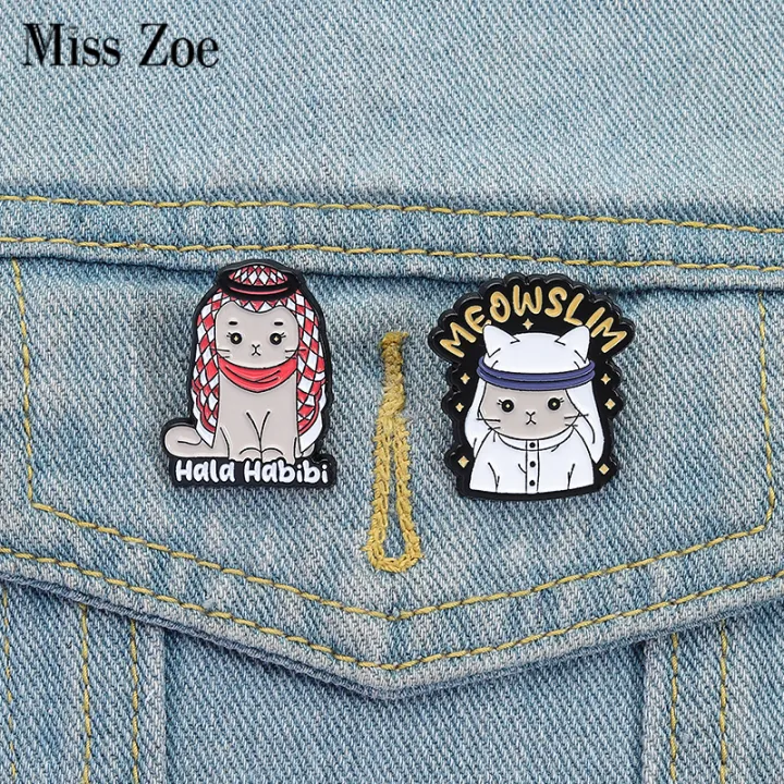 Hala Habibi Cat Enamel Pins Custom MEOWSLIM Brooches Lapel Badges ...