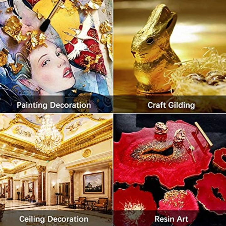 Aomily 9x9cm 100 Sheets Practical K Pure Shiny Gold Leaf for Gilding ...