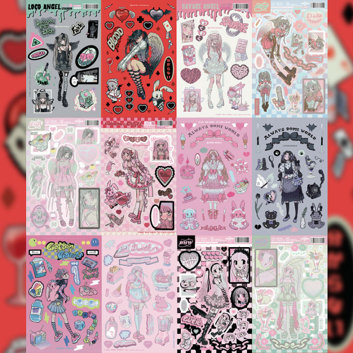 Korean DOMI Cartoon Sweet Cool Girl Character Stickers Hand Account ...