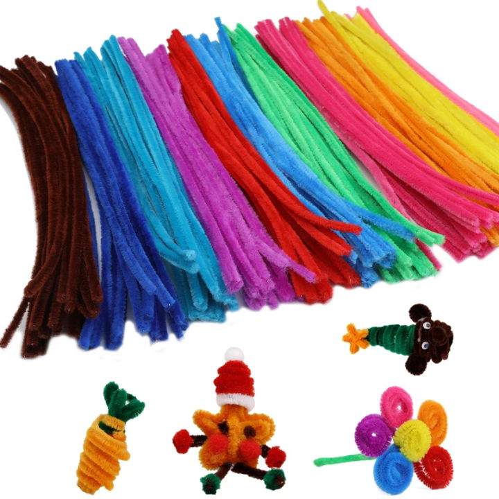 100PCS Colorful Chenille Stem Twisted Rod Wool Root Fluffy Bar Iron ...