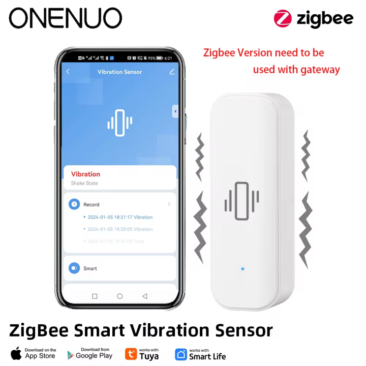 ONENUO Zigbee Smart Vibration Sensor Detection Tuya Smart Life APP ...