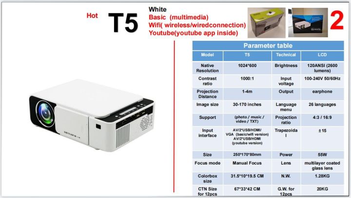 T5 Smart Projector with YouTube & Wifi | Daraz.com.bd