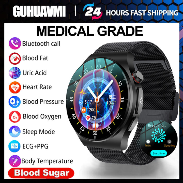 Medical Grade Smart Watch Blood Sugar Blood Fat Uric Acid HRV ECG+PPG ...