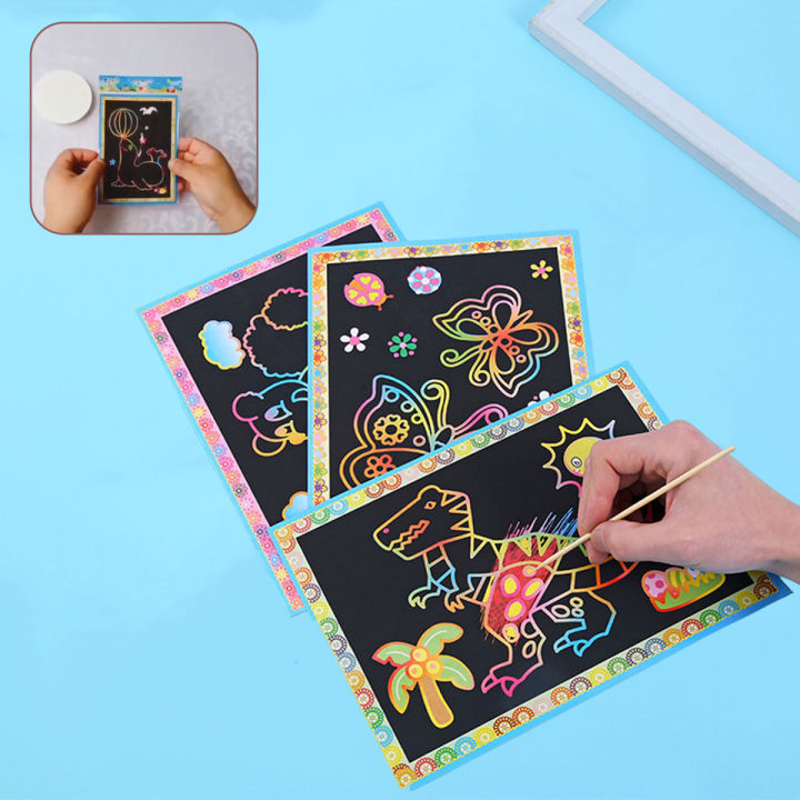 Random 8/10pcs a lot Magic Scratch Art Doodle Pad Painting Cards Toys ...