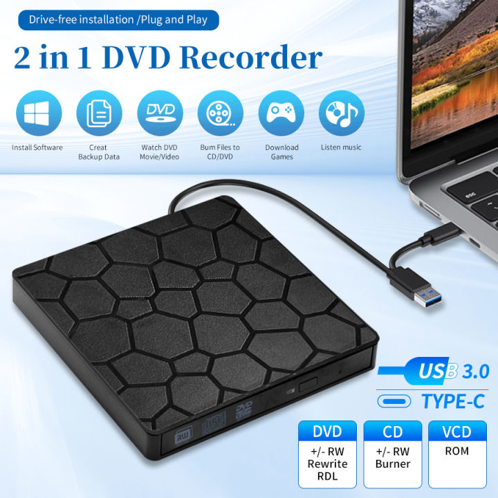 External DVD RW Drive USB 3.0 Type C 2 in 1 Interface Slim DVD CD ...