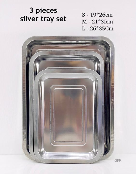 3 Pieces Silver Tray Set - Sizes S, M, L | Daraz.lk