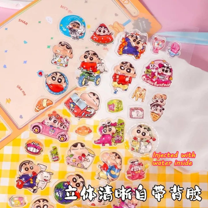Kawaii Crayon Shin Chan Cartoon 3D PET Relief Water Sticker Cute DIY ...