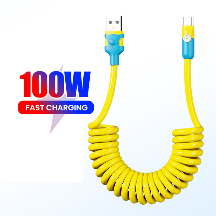 100W USB Type C Fast Charging Spring Cable USB USB C to Lighting Type C ...