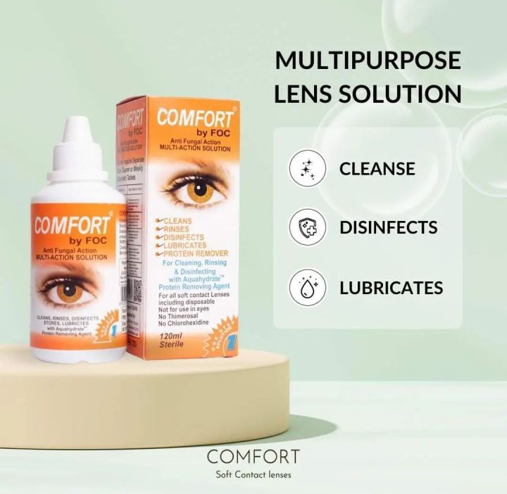 Comfort Multi Purpose Solution For All Clear & Color Contact Lenses 120 ...