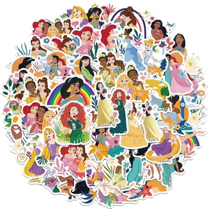 50PCS Cartoon Princess Stickers Disney Cute Decals DIY Diary Laptop ...