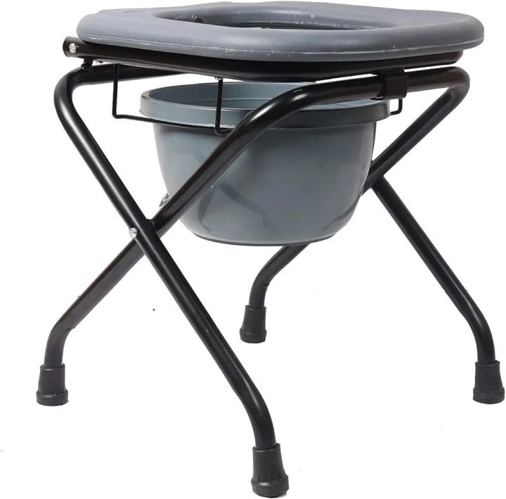 foldable light Weight Oval Cut Commode Stool with Pot Bucket & Safety ...