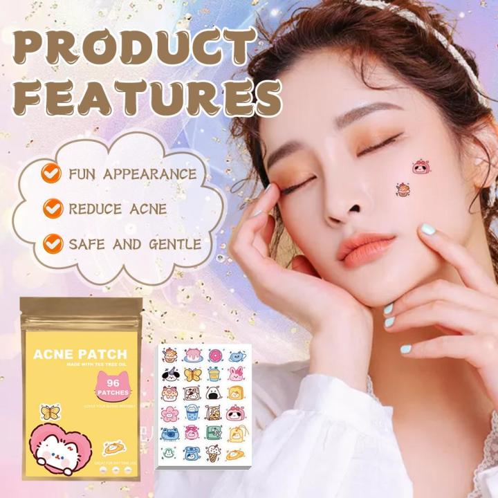 96 pcsCartoon Acne Patches Cartoon Cat Shaped Acne Treatment Sticker ...