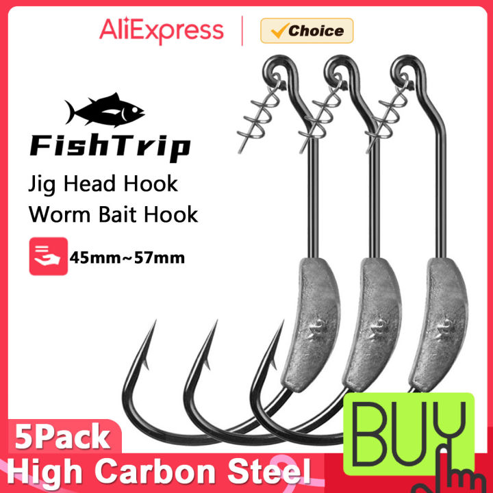 FishTrip Fishing Jig Head Hook with Spring Lock Pin Crank Barbed Hook ...