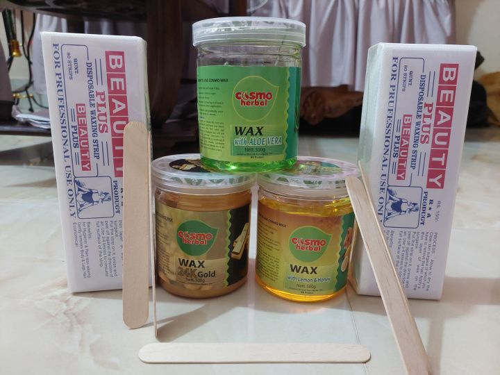 Cosmo Herbal Wax 500 gram with strips and sticks | Daraz.com.bd