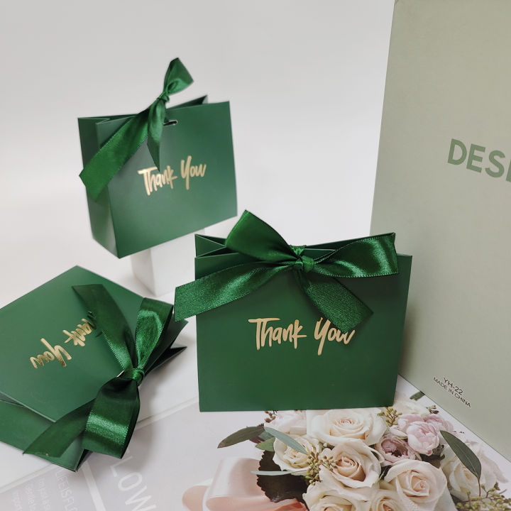 10/50 sets of green gift boxes with gold stamping, "thank you" wording ...