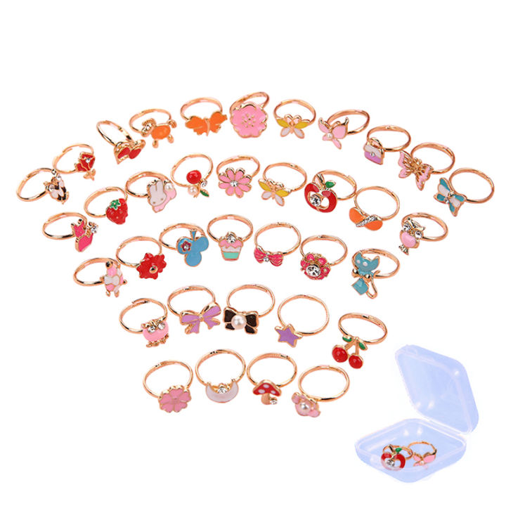 6/12Pcs Cute Cartoon Kids Rings Kawaii Children Girls Flower Alloy ...