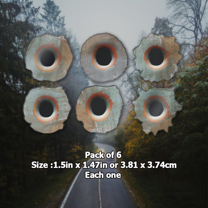 6-Piece Rusty Bullet Hole 3D Film Sticker - Large Caliber Realistic ...