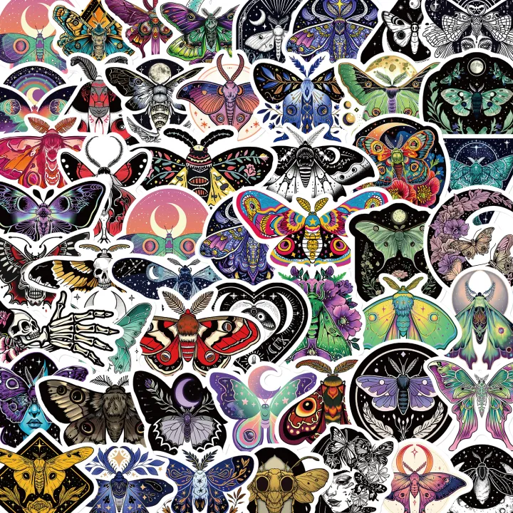 50PCS Moon And Moth Stickers PVC Cartoon Cute Decals Toy Stationery ...