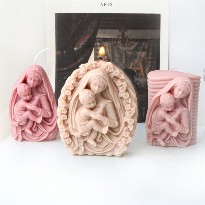 Virgin Mary Baby Silicone Candle Mold 3D Madonna Statue Concrete Gypsum ...