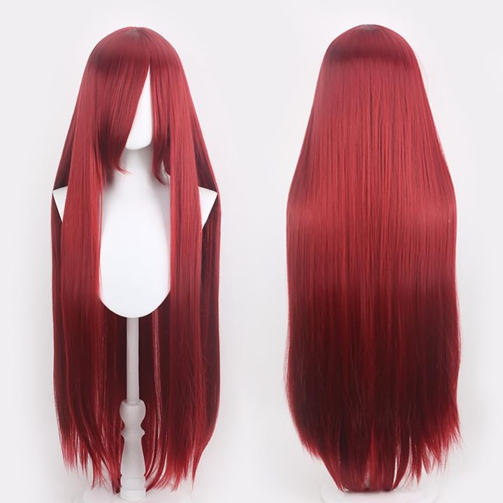 Long Red Straight Wig Anime Fashion Women's Cosplay Role Play Wig with ...