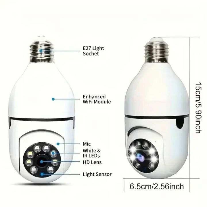 E27 Bulb Camera 4X Digital Zoom Al Human Motion Detect Full Color Night ...