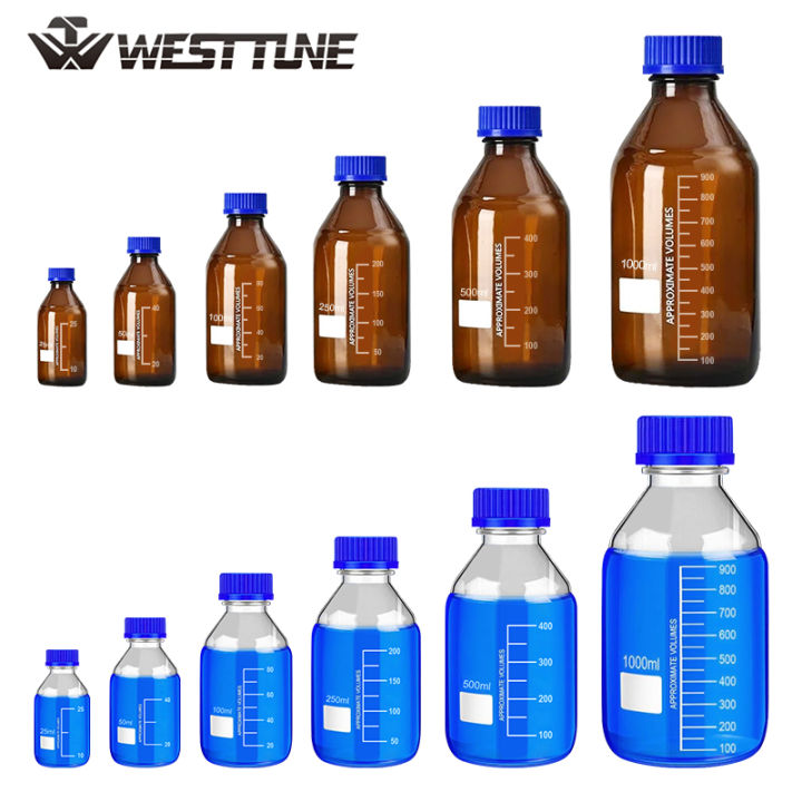WESTTUNE 1Pcs 25-1000ml Lab Brown/Clear Graduated Round Reagent Bottle ...