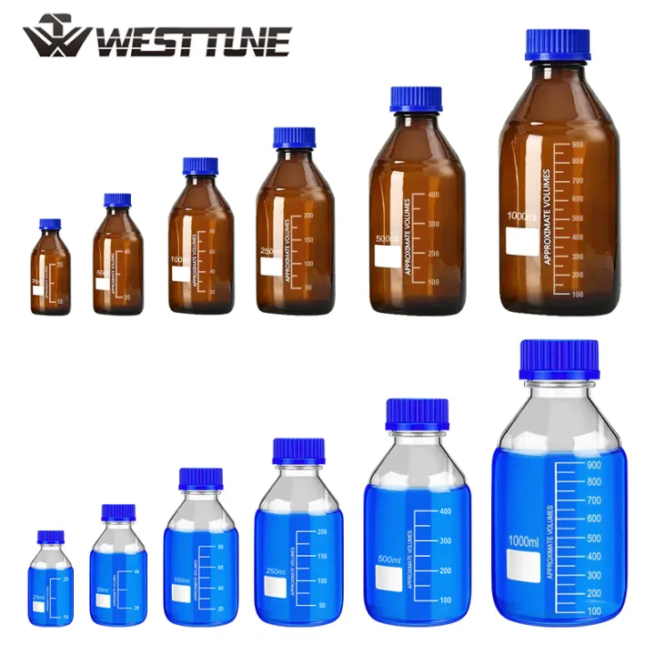 WESTTUNE 1Pcs 25-1000ml Lab Brown/Clear Graduated Round Reagent Bottle ...