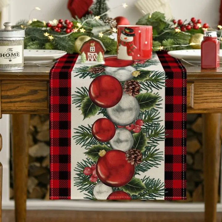 Christmas Style Linen Long Tablecloth Snowman Bell Design Desktop ...