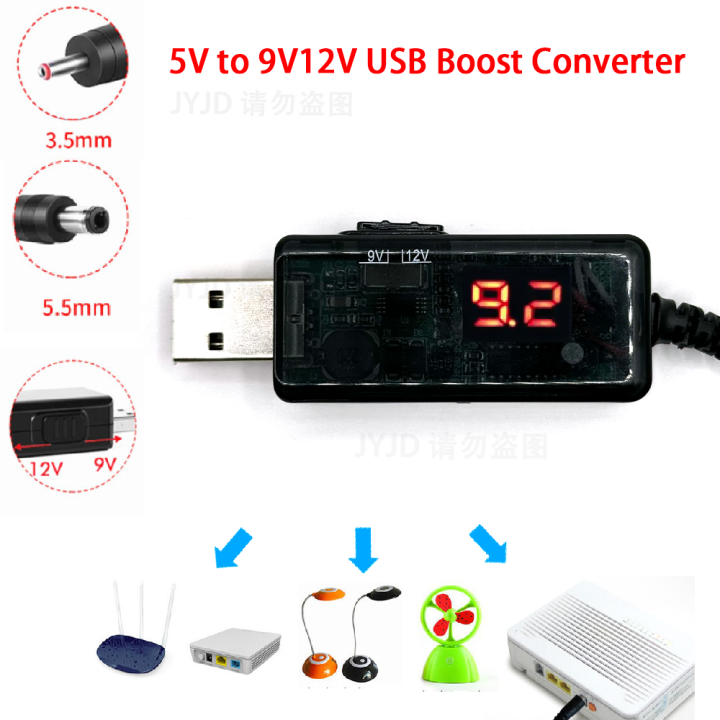 USB Boost Converter DC 5V to 9V 12V USB Step-up Converter Cable 3.5x1 ...