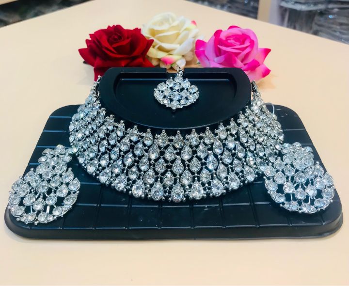Eye Catching American Diamond Necklace Set For Women | Daraz.com.np