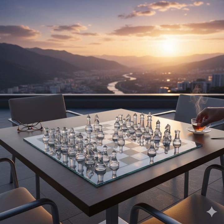 Premium Crystal Glass Chess Game Set Includes Frosted/ Polished Glass ...